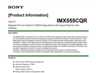 Sony 102MP Full Frame Sensor with 6K Video (IMX555CQR) - Daily Camera News